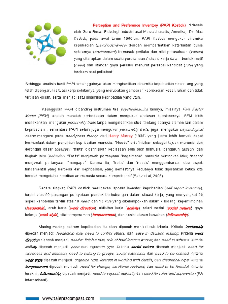 PAPI Kostick TalentsCompass (Personality at Work Test) | PDF