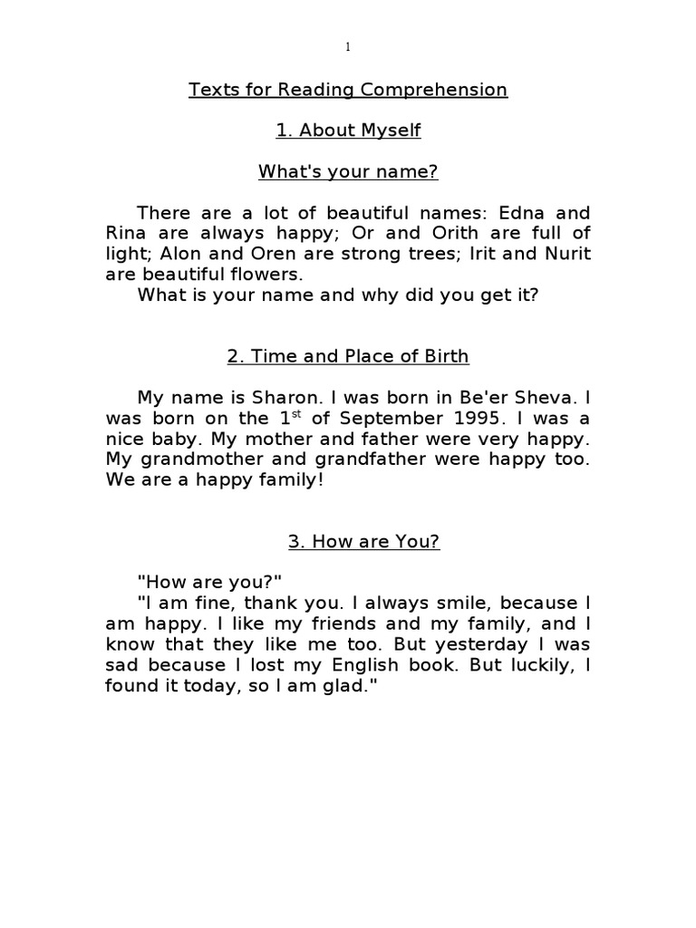 Texts For Reading Comprehension | PDF | Wellness