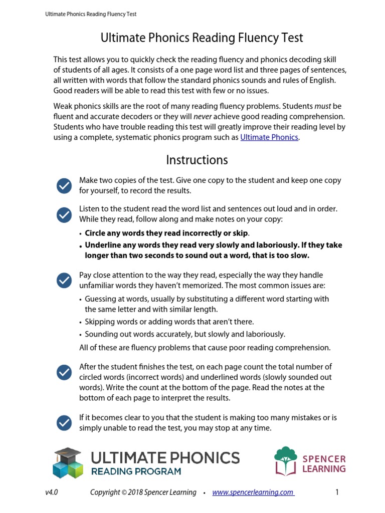 Ultimate Phonics Reading Test | PDF | Phonics | Reading (Process)