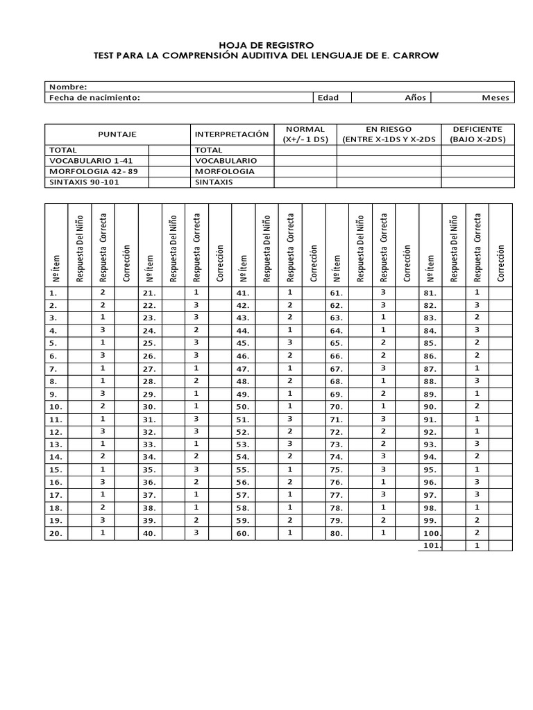 Protocolo TECAL 3 A 6 Años 11 Meses | PDF