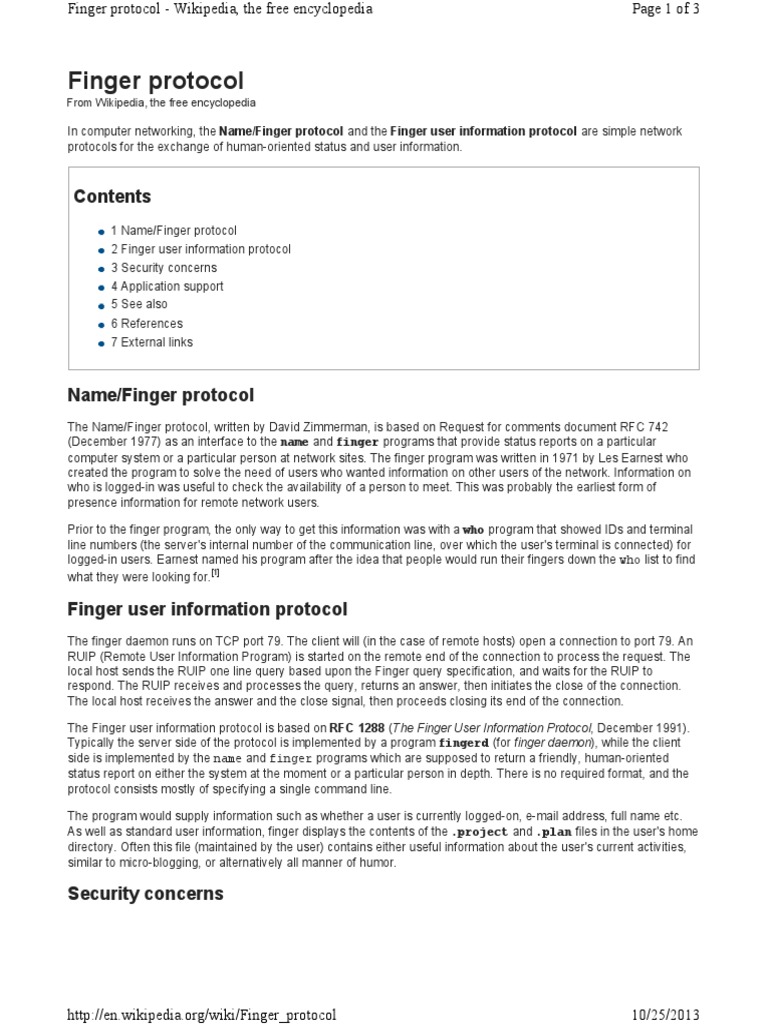 Finger Protocol Wiki PDF | PDF | Internet Architecture | Telecommunications