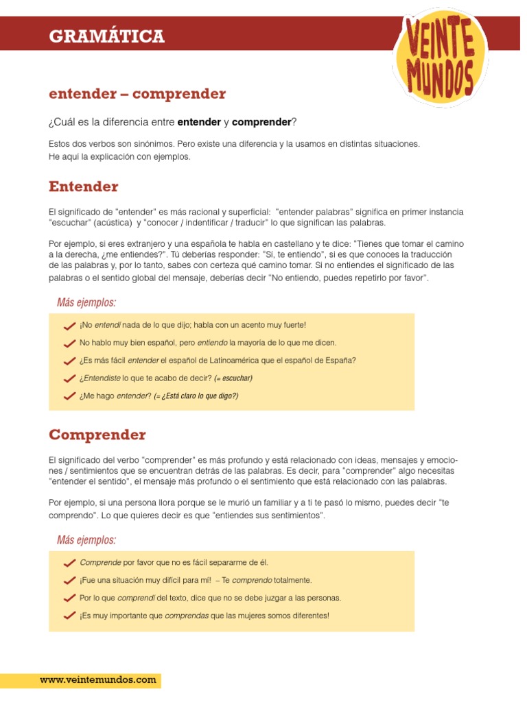 Diferencias entre entender y comprender | PDF