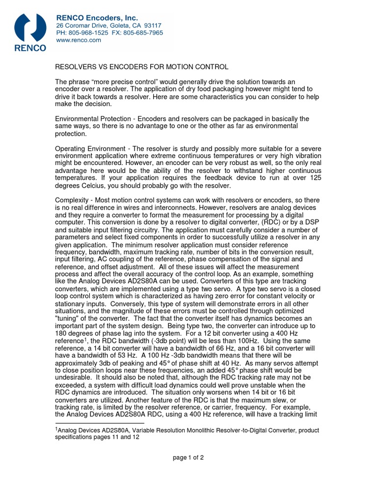 Resolver vs Encoder.PDF | Control System | Computer Engineering