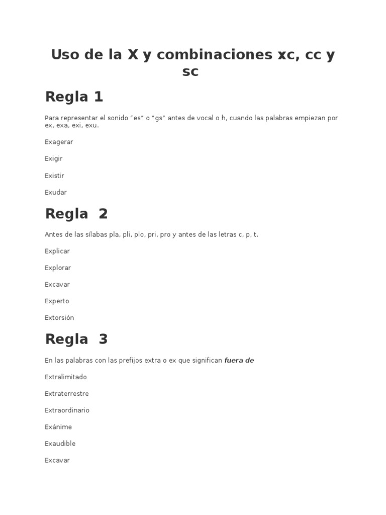 Uso de La X y Combinaciones XC | PDF | Lingüística | Idiomas