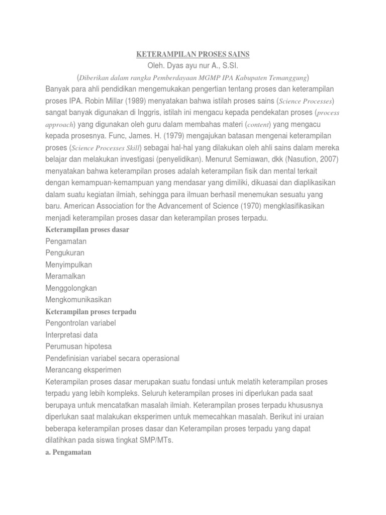 Keterampilan Proses Sains | PDF | Sains & Matematika