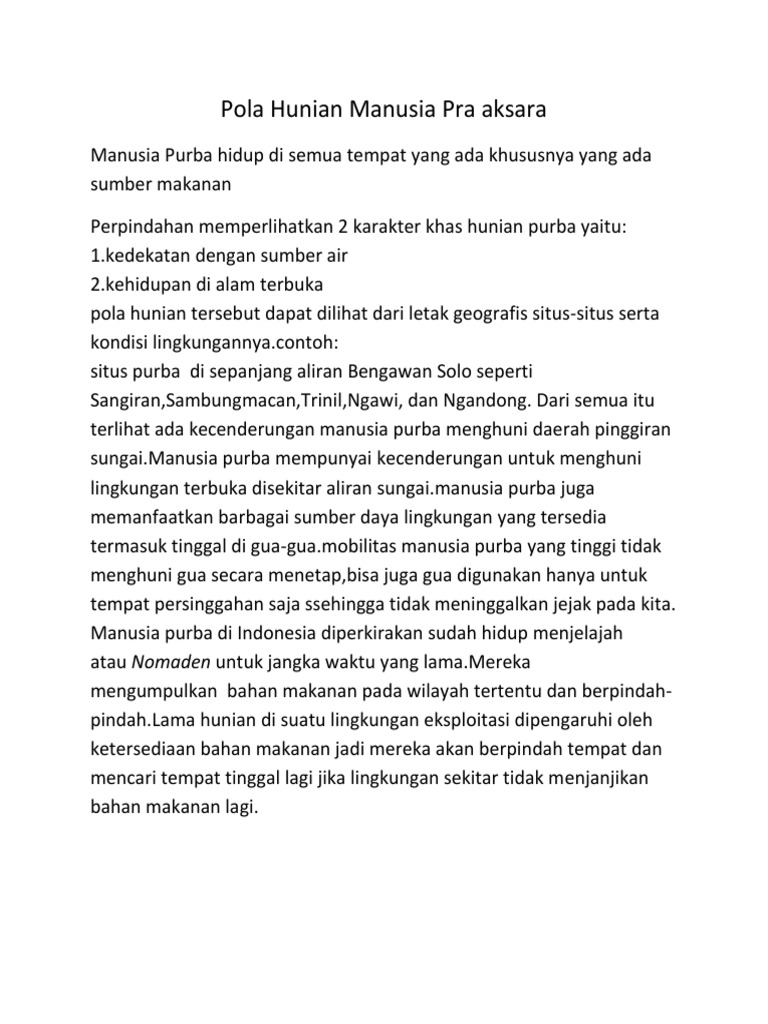 Pola Hunian Manusia Pra Aksara | PDF