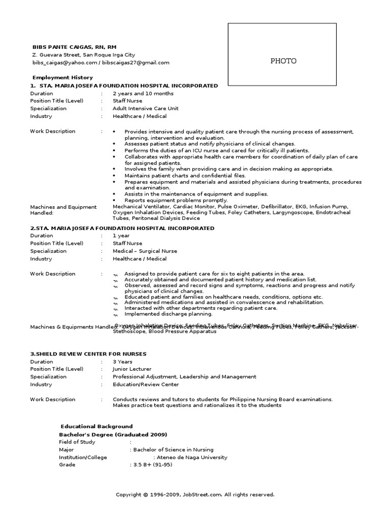 Resume Sample | PDF | Intensive Care Unit | Health Care