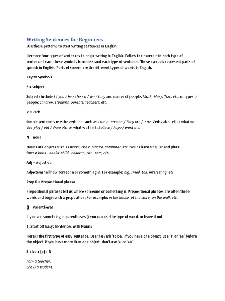 Writing Sentences For Beginners | PDF | Noun | Adjective