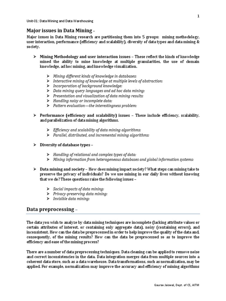 Major Issues in Data Mining | PDF | Principal Component Analysis | Wavelet