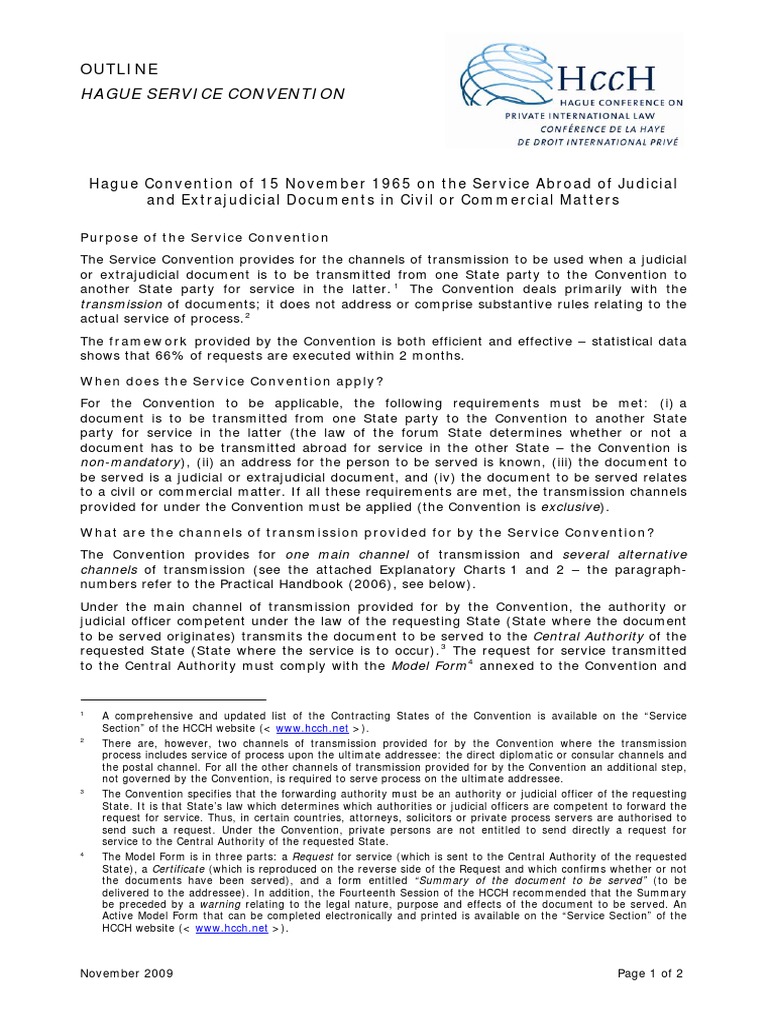 Hague Service Convention: Outline | PDF | Finance & Money Management