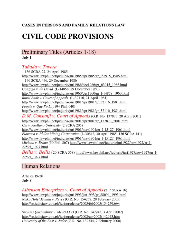 Family Law Cases and Civil Code Provisions | PDF | Marriage, Unions And ...