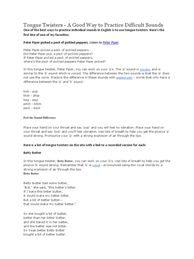 Tongue Twisters - A Good Way To Practice Difficult Sounds: Peter Piper ...