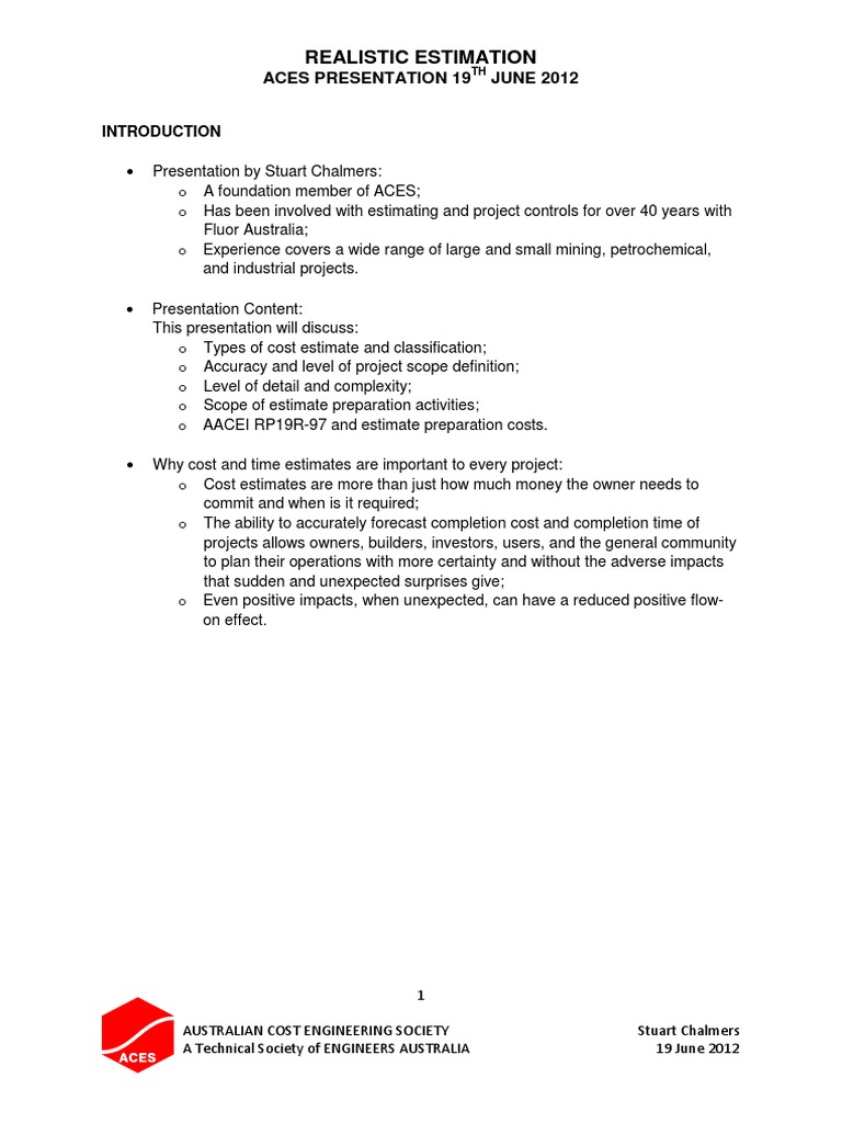 Realistic Estimation Jun2012 | PDF | Road | Engineering