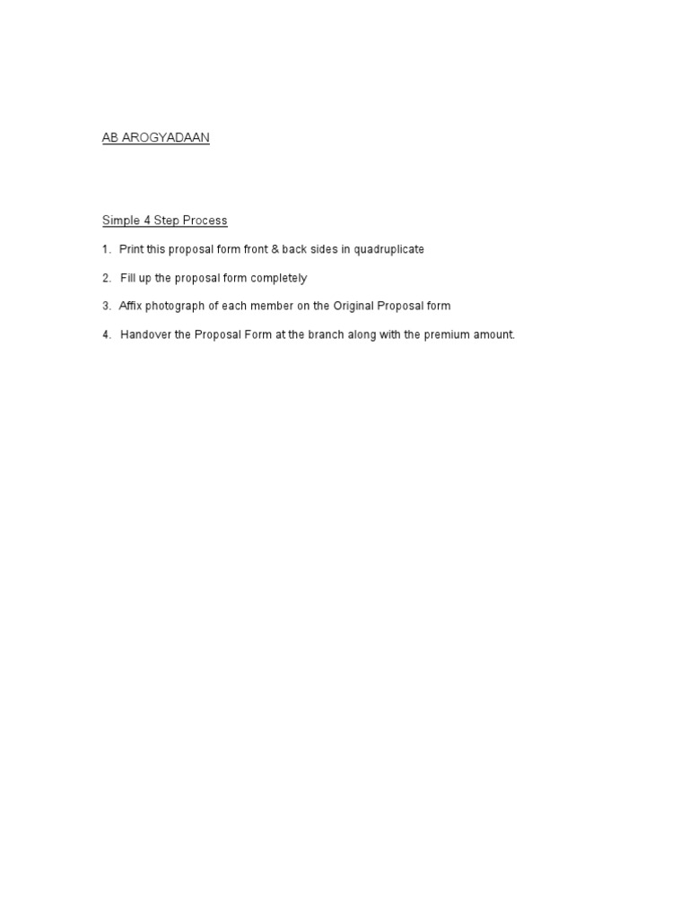 AB AROGYADAAN Mediclaim Proposal Form | PDF | Insurance | Hospital