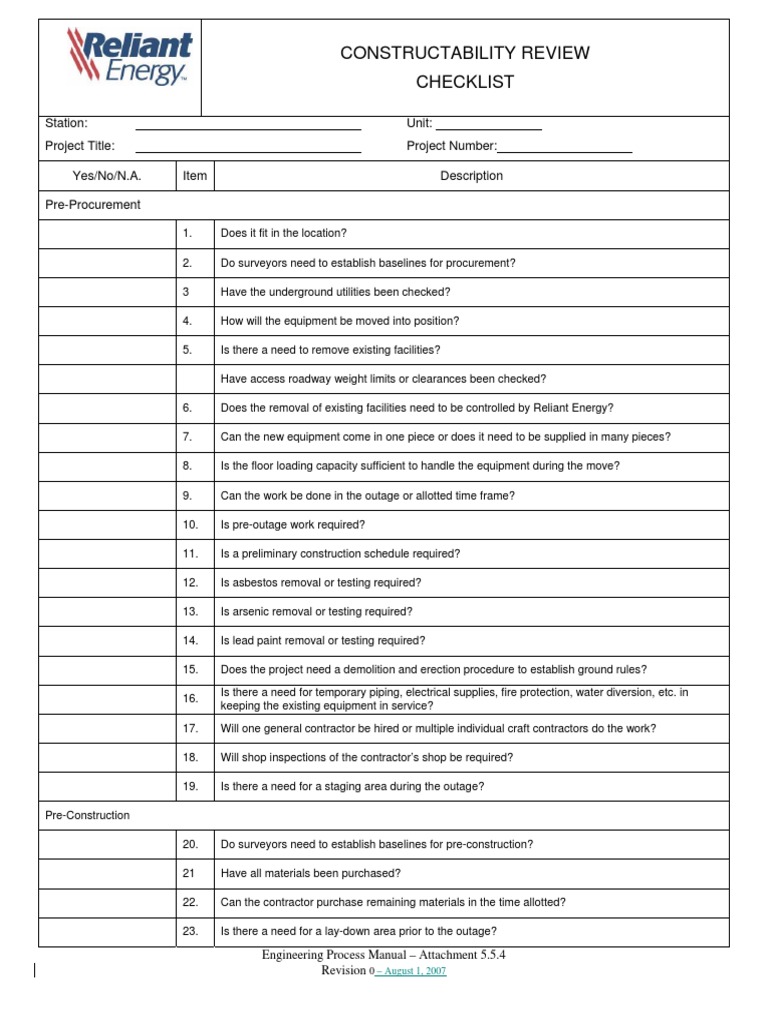 Constructability Review Checklist | PDF | General Contractor | Industries