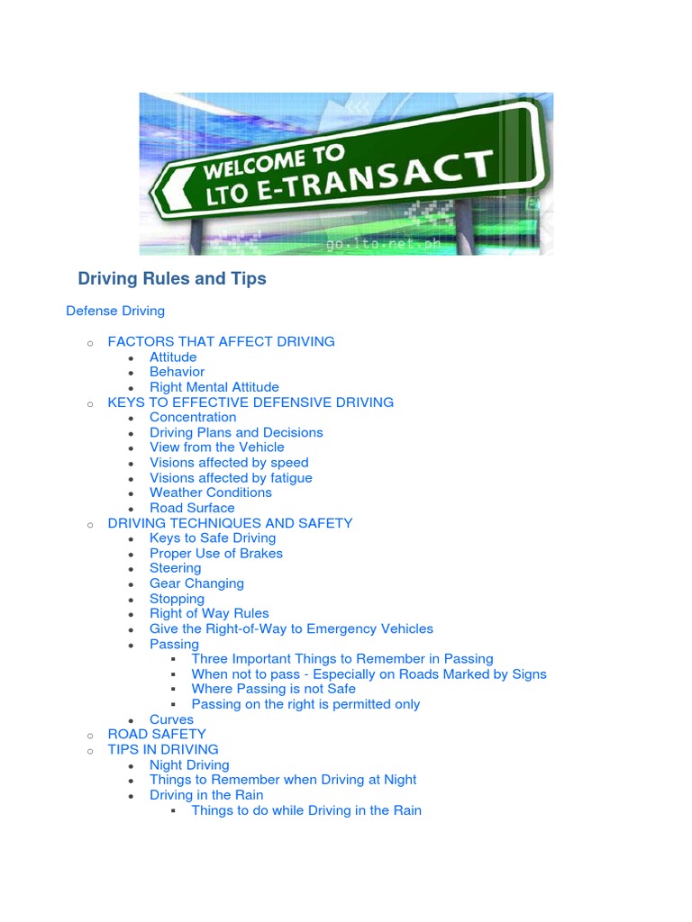 Driving Rules and Tips PDF | PDF | Traffic | Driving