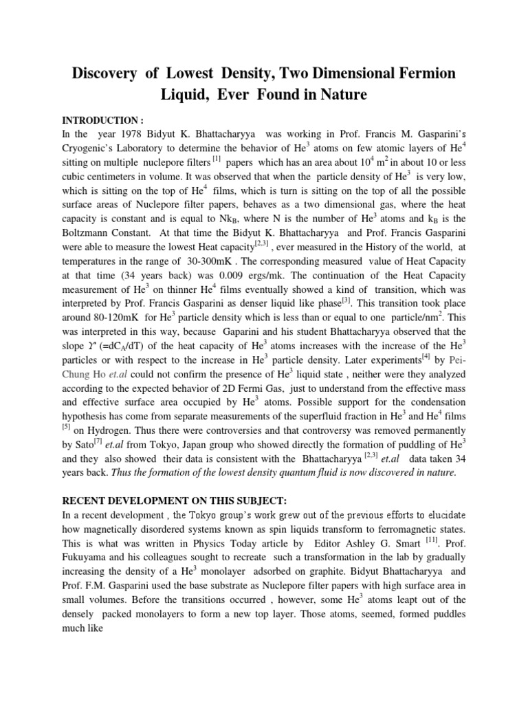 Discovery of Lowest Density, Two Dimensional Fermion Liquid, Ever Found ...