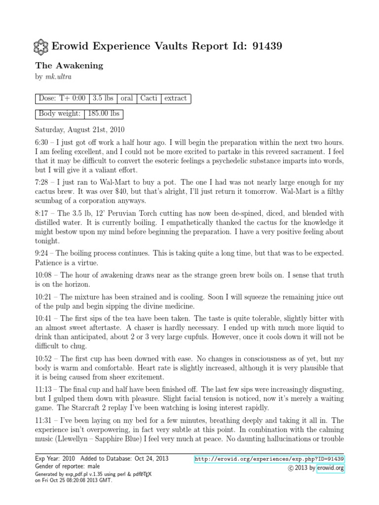Erowid Experience Vaults Report Id: 91439: The Awakening | PDF | Nature