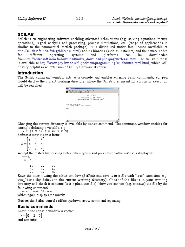 Scilab: Utility Software II | PDF | Function (Mathematics) | Matrix (Mathematics)