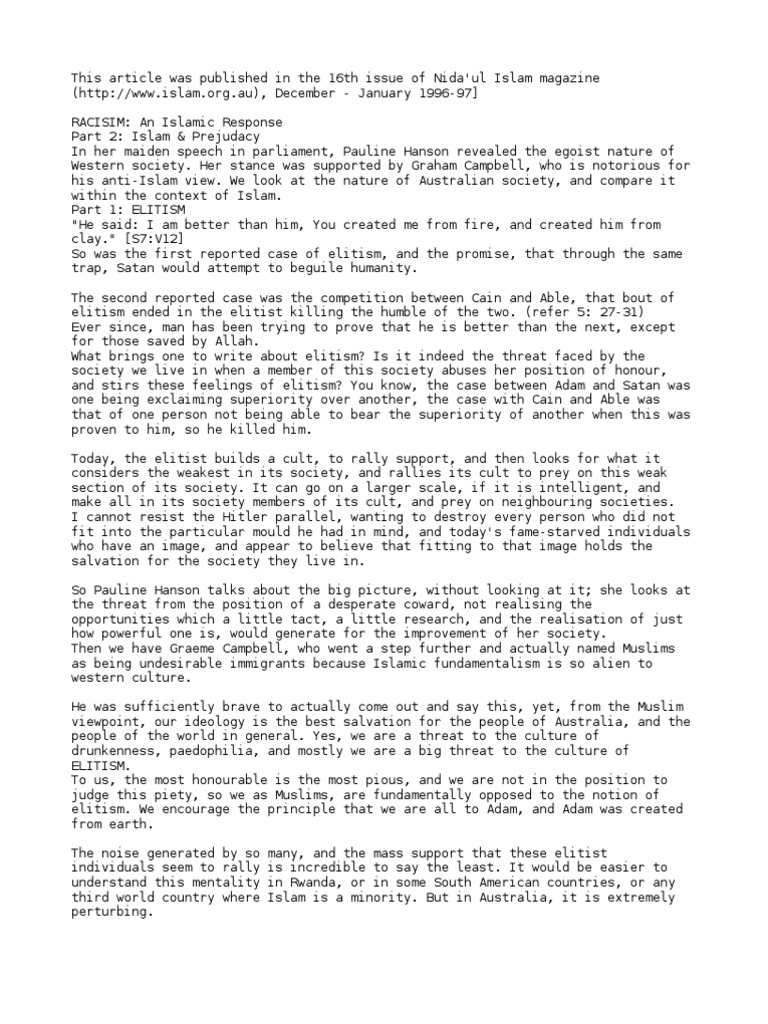 31 7 09 Keysar Trad RACISM An Islamic Response | PDF | Islamic ...