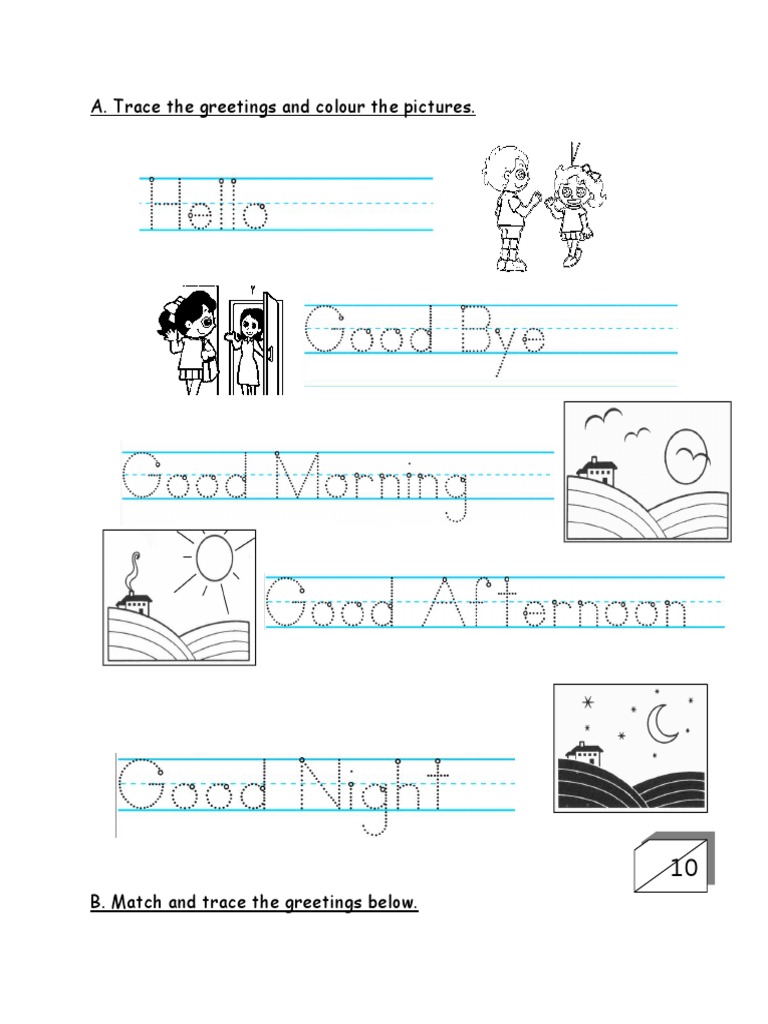 Greetings Tracing and Coloring Worksheet | PDF | Language Arts & Discipline