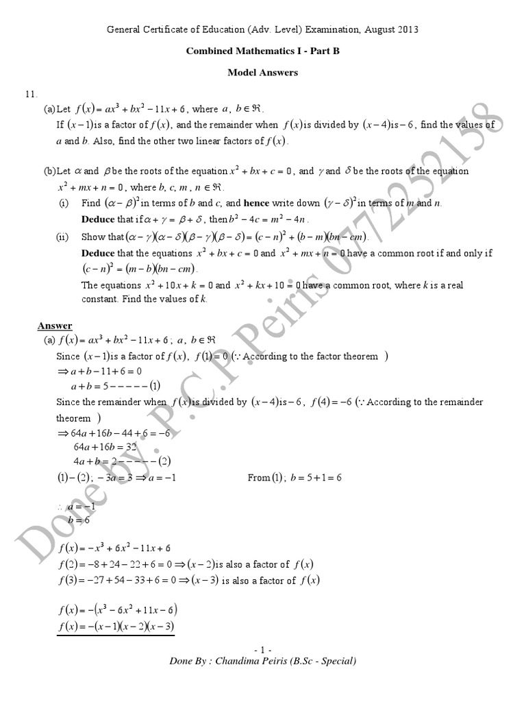 Model Answer for Combined Mathematics I -2013 AL Paper.pdf | Sine | Circle
