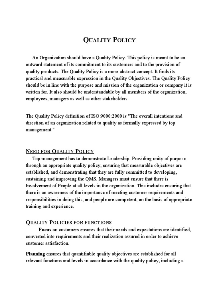 Quality Policy | PDF | Goal | Quality (Business)