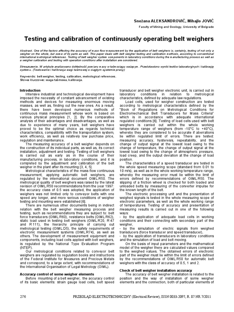 Belt Weigher Testing and Calibration Methods | PDF | Calibration | Belt ...