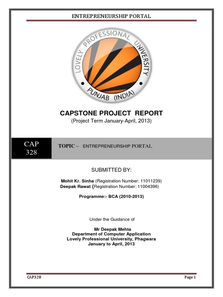Capstone Project Report: Entrepreneurship Portal | PDF | Xhtml | Html