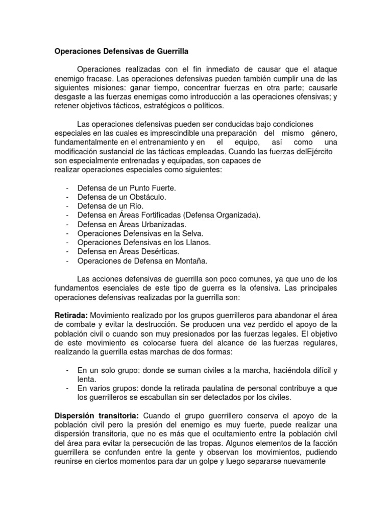 Estrategias de Operaciones Defensivas | PDF | Guerra de guerrillas ...