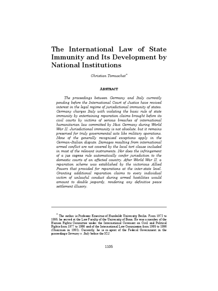 The International Law of State Immunity and Its Development by National ...