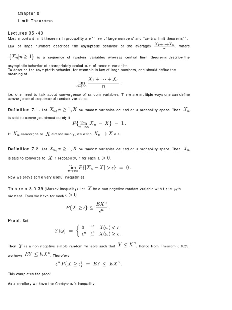 Maths Probability Limit Theorems Lec8/8 PDF | PDF