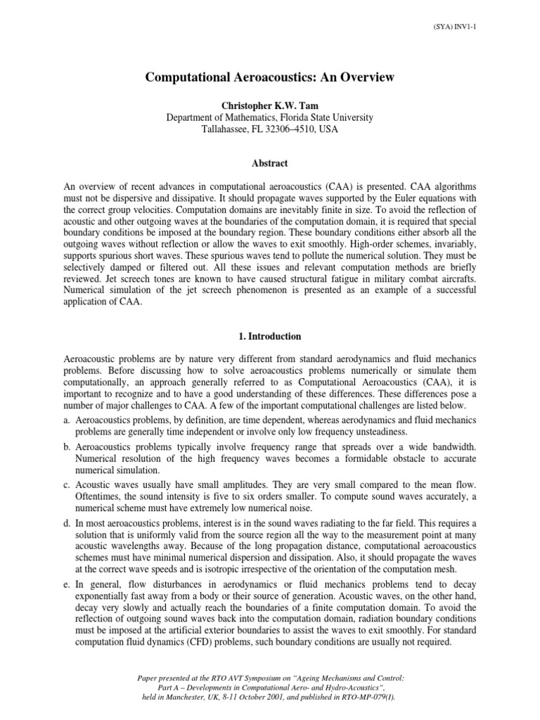 Computational Aeroacoustics An Overview Pdf Pdf Waves Numerical Analysis