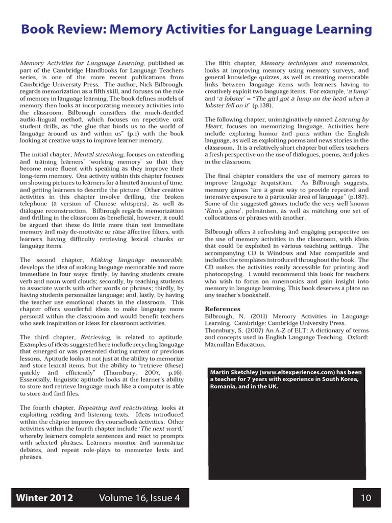 Book Review: Memory Activities For Language Learning | PDF | Memory ...