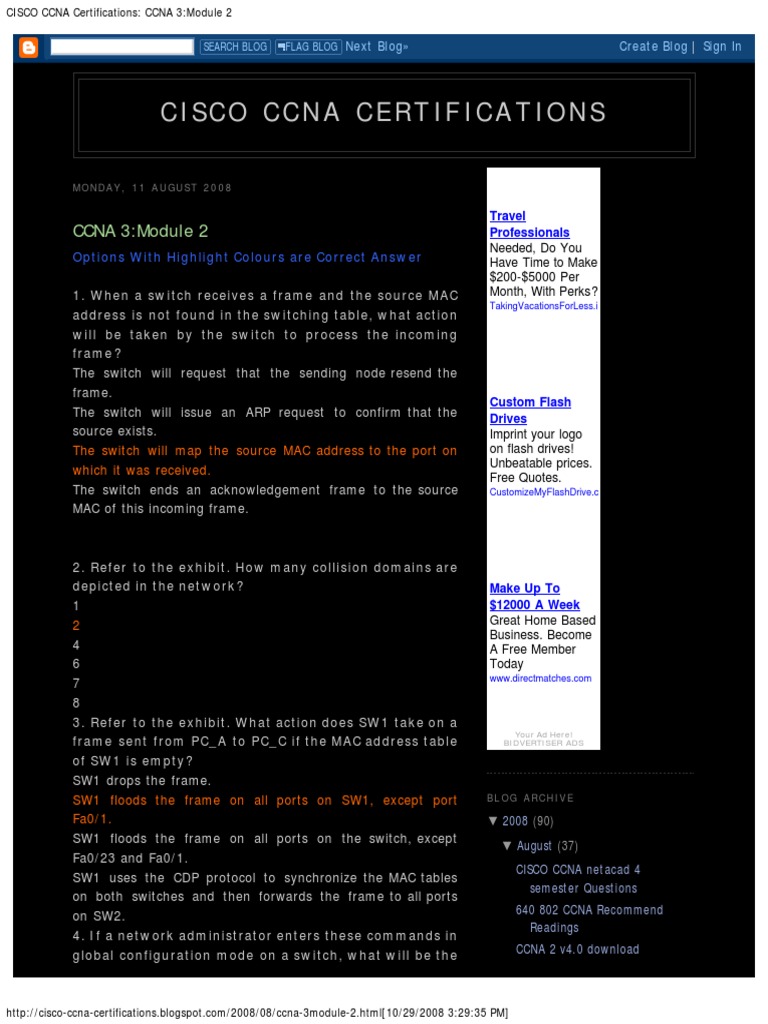 CISCO CCNA Certifications - CCNA 3 - Module 2 PDF | PDF | Cisco ...