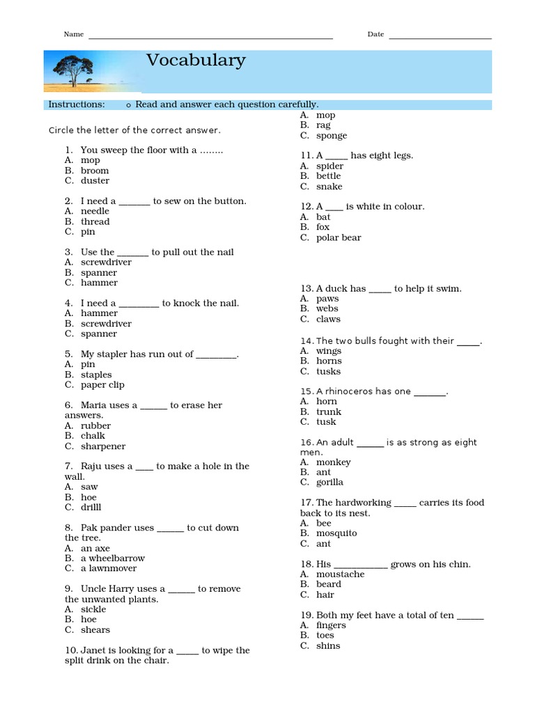 Vocabulary MCQ | PDF | Foods | Nature