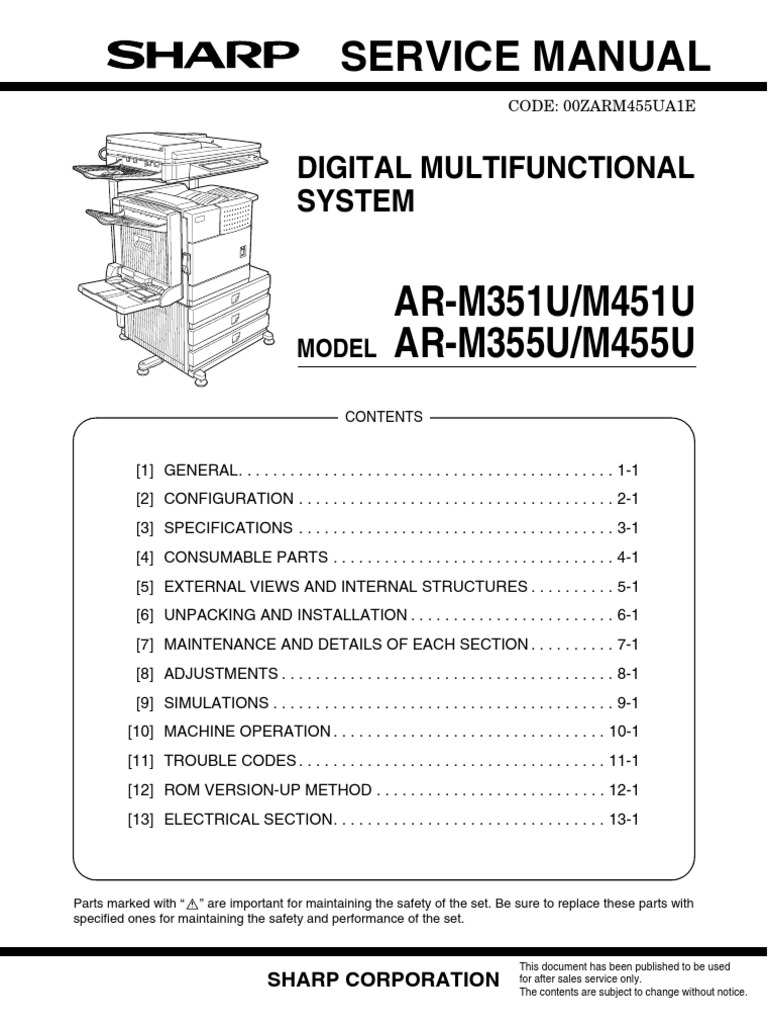 Sharp Digital Multifunction AR-M351U-M451U-M355U-M455U Parts | PDF | Fax | Image Scanner