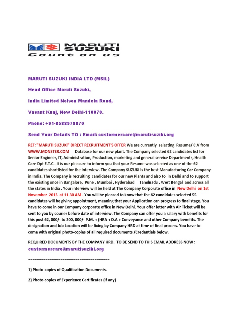 Maruti Suzuki India LTD (Msil) Head Office Maruti Suzuki, India Limited ...