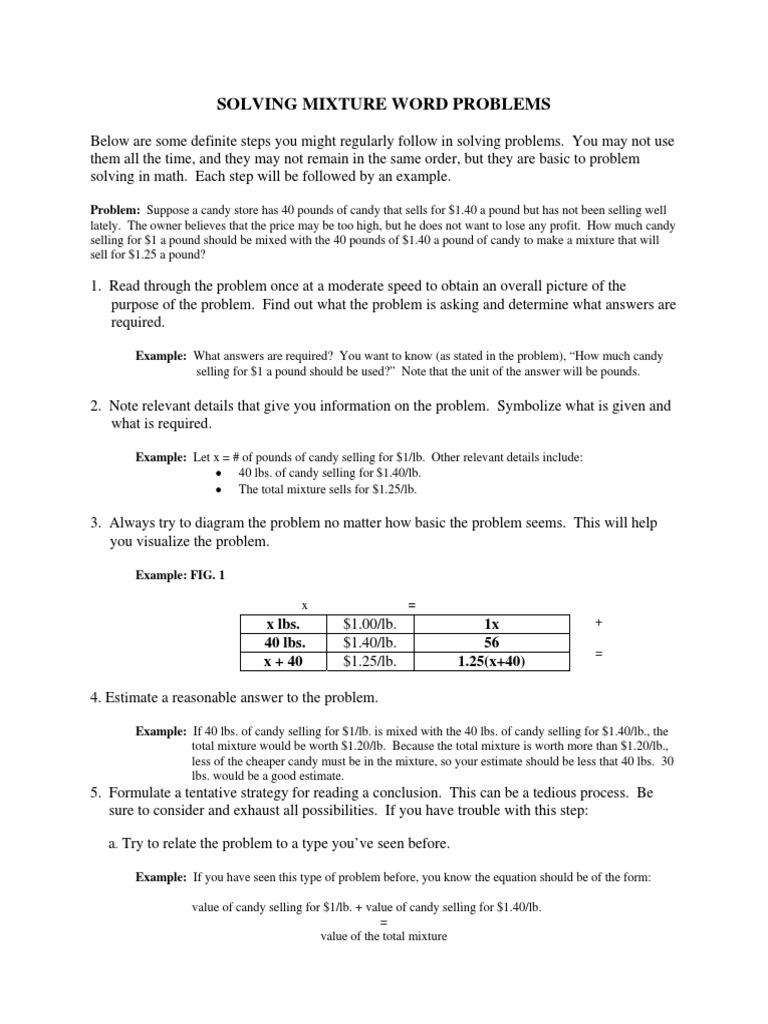 Solving Mixture Word Problems PDF | PDF | Pound Sterling | Pound (Mass)