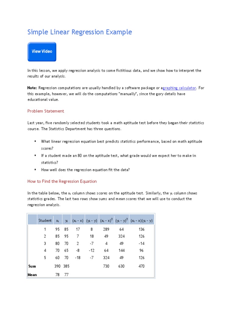 Simple Linear Regression Example | Download Free PDF | Regression ...