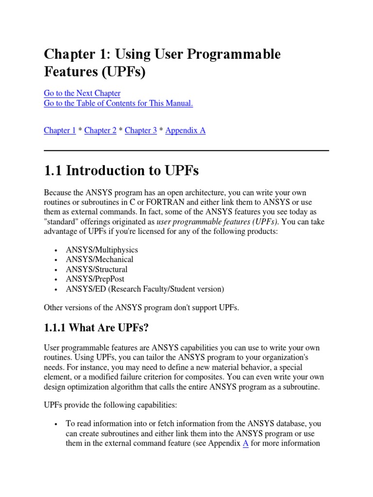 Ansys User Programmable Features Upfs Pdf C Programming Language Subroutine