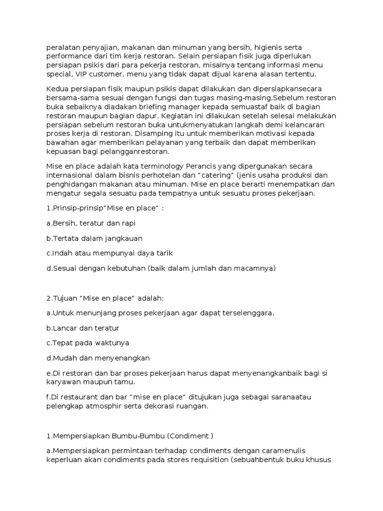 Aturan Table Set Up | PDF