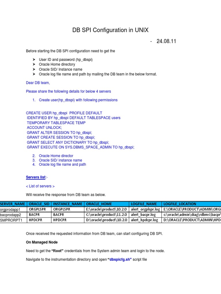 DU DB SPI Configuration - UNIX | PDF | Oracle Database | Superuser