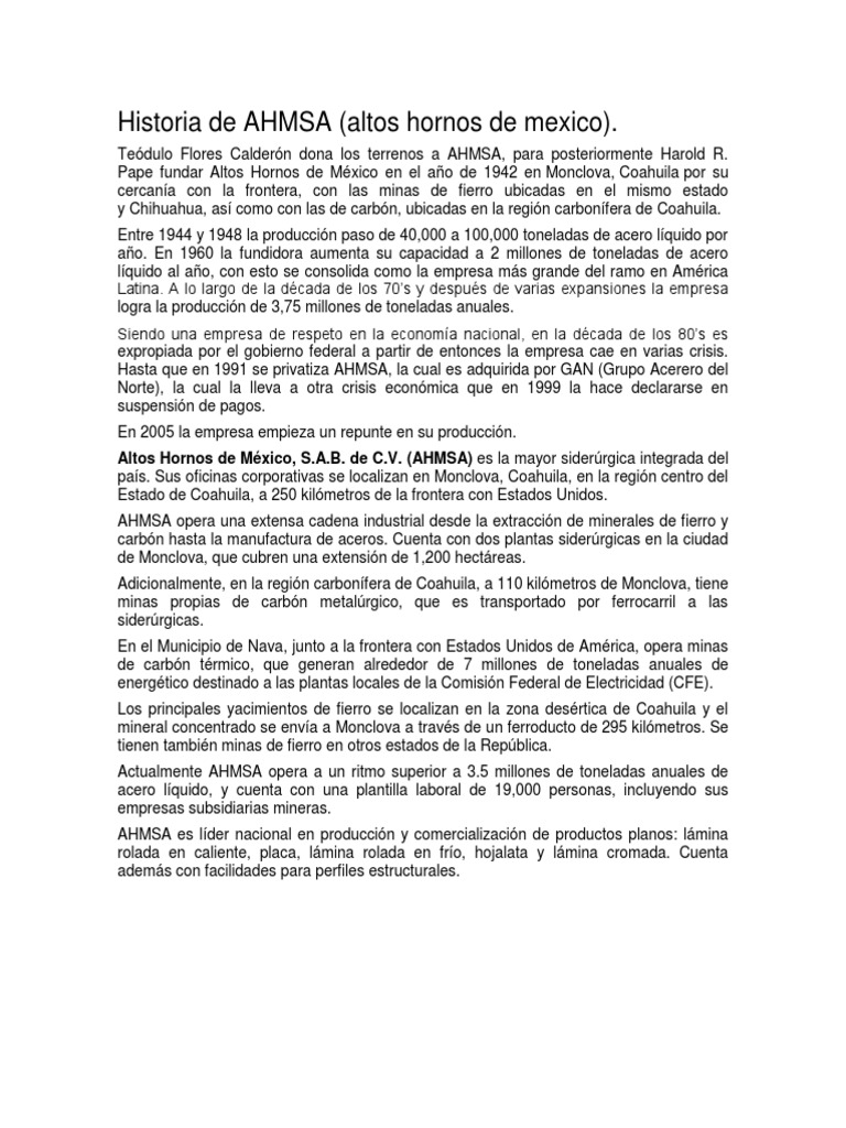 La historia y evolución de AHMSA como la principal siderúrgica ...