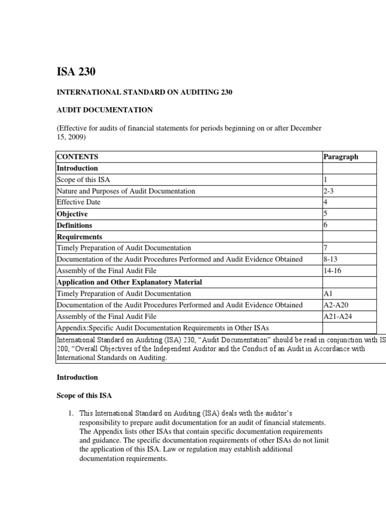 Isa 230 | PDF | Auditor's Report | Audit