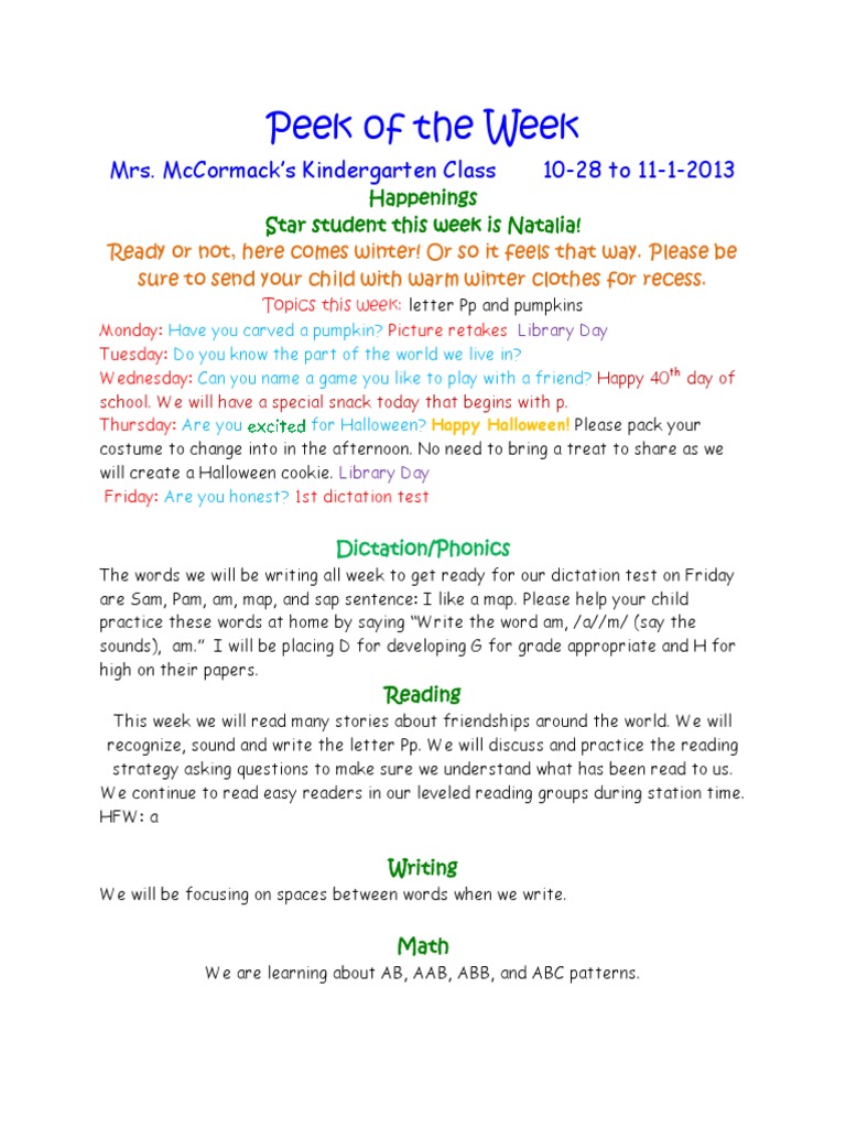 Peek of the Week: Kindergarten Update | PDF | Foreign Language Studies