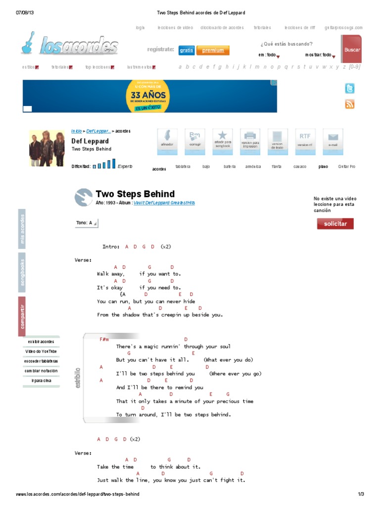 Two Steps Behind Guitar Chords