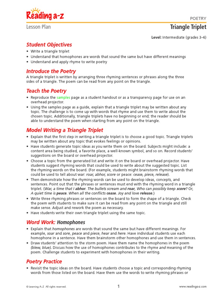 Triangle Triplet Lesson - Plan | PDF | Phrase | Poetry