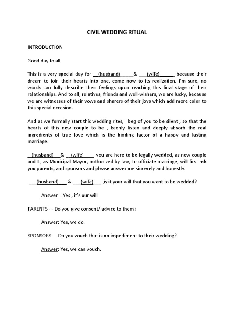 Civil Wedding Ritual | PDF | Wife | Wedding