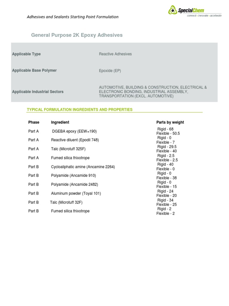 Starting Point Formulation for 2K Epoxy Adhesives | PDF | Epoxy | Adhesive
